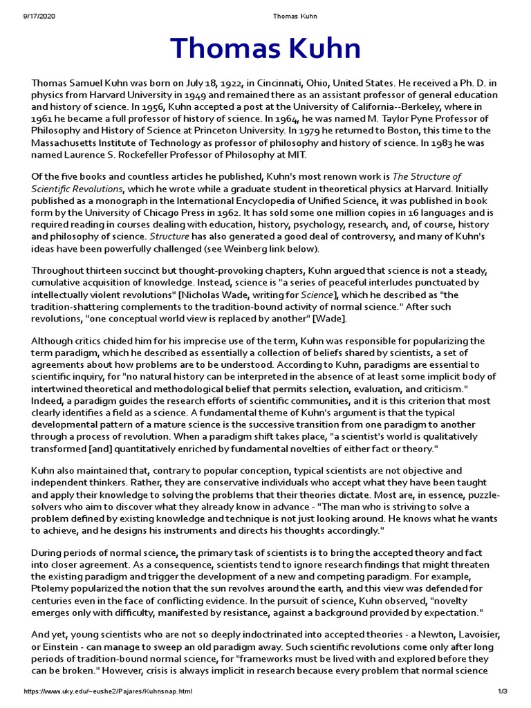 Thomas Kuhn | PDF | Paradigm | Philosophical Movements