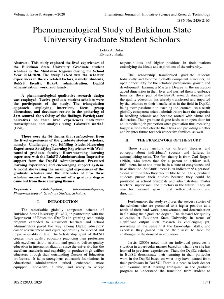 Phenomenological Study of Bukidnon State University Graduate Student ...