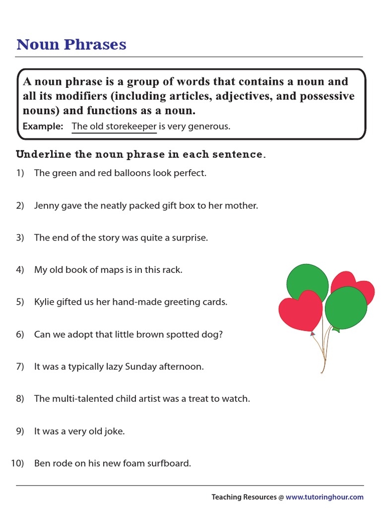 Noun Phrase Identification Worksheet | PDF | Art