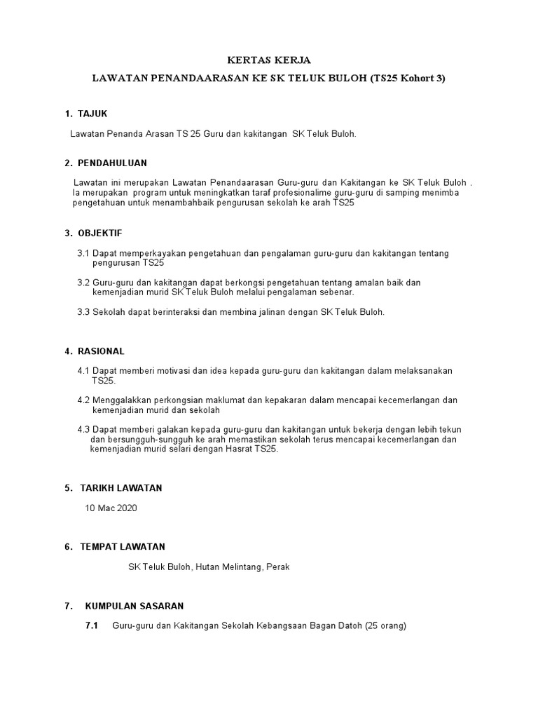 Kertas Kerja Lawatan SK ts25 | PDF