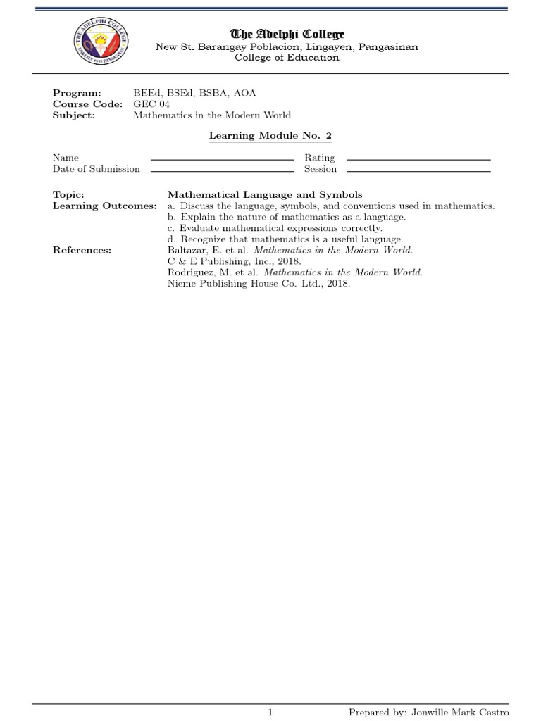 GEC 04 Module 2 | PDF | If And Only If | Numbers