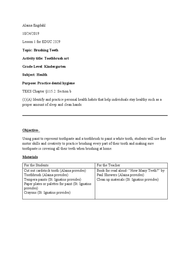 Toothbrush Art Lesson Plan With Reflection and Pictures | PDF ...