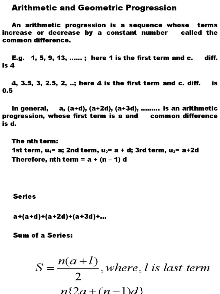 Arithmetic and Geometric Progression | PDF | Arithmetic | Analysis