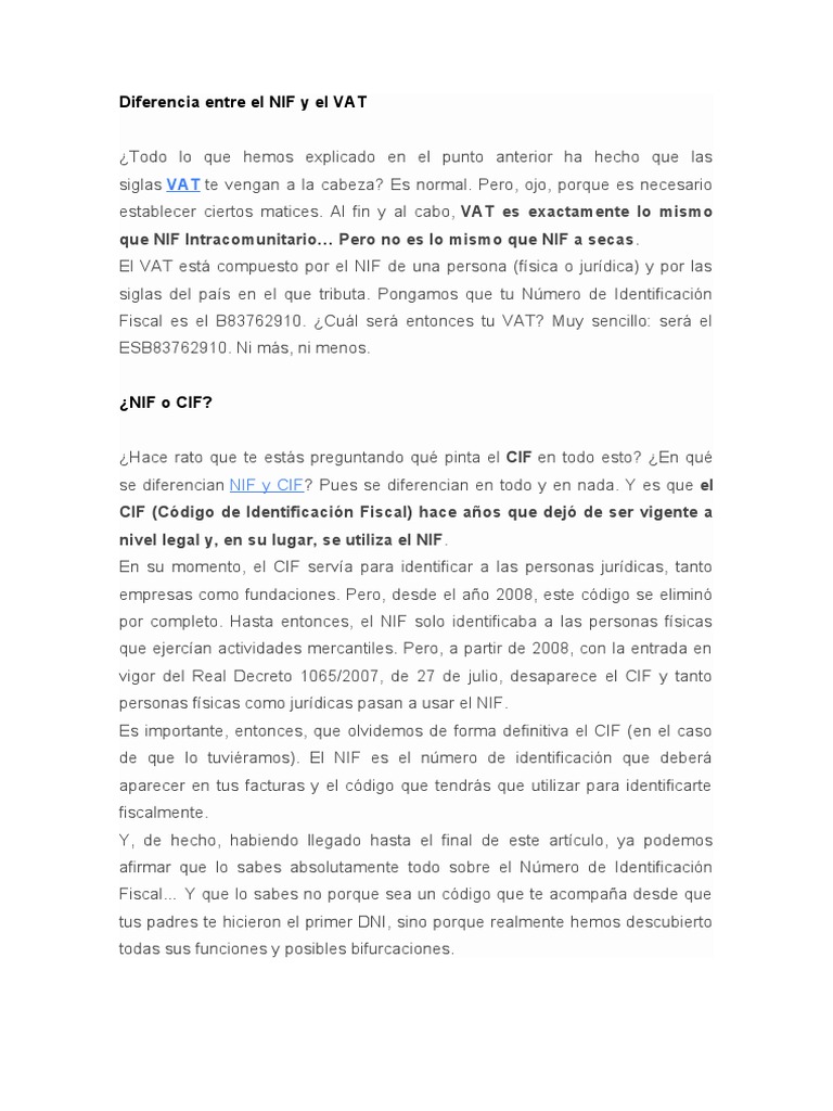 Diferencia Entre El NIF y El VAT | PDF