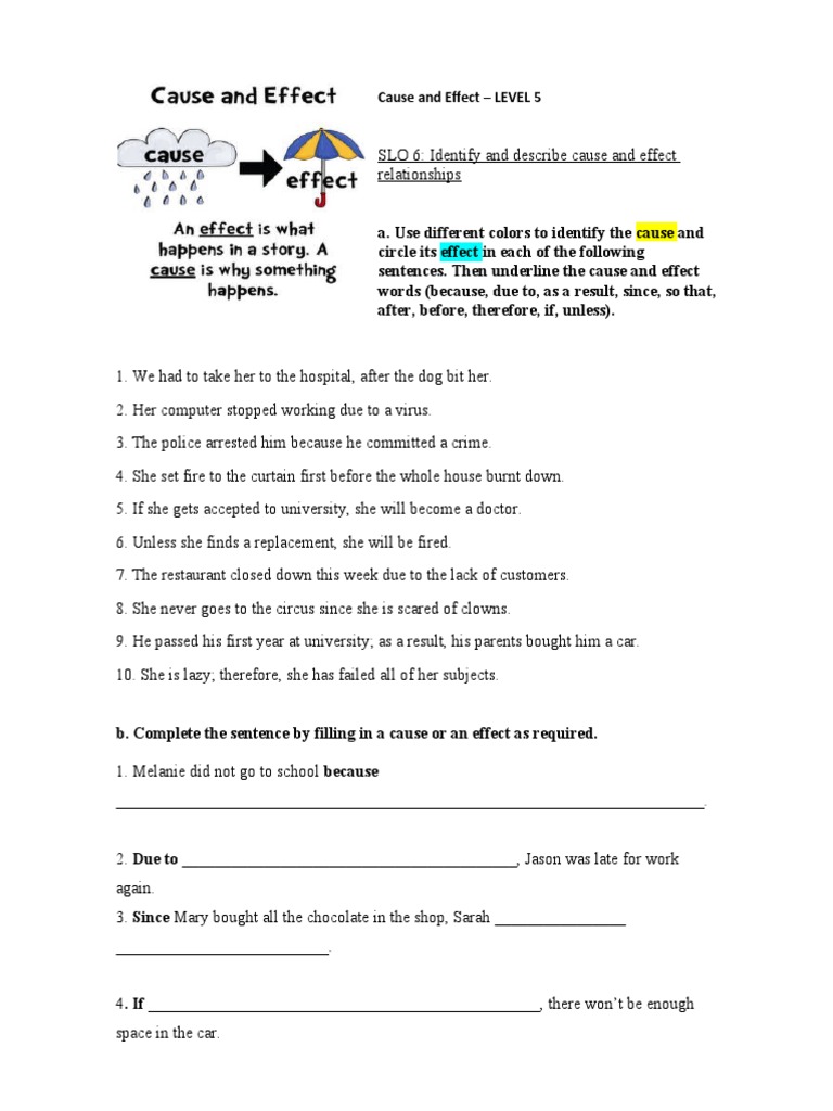 Cause and Effect Exercise | PDF