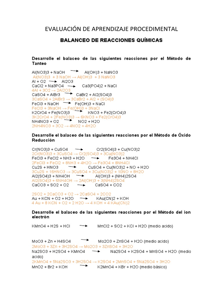 Balanceo de Reacciones Químicas | PDF | Ciencia y matemáticas