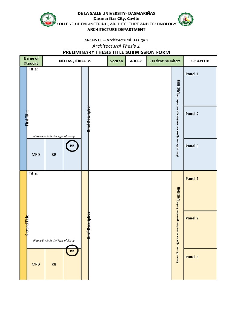 Preliminary Thesis Title Submission Form | PDF