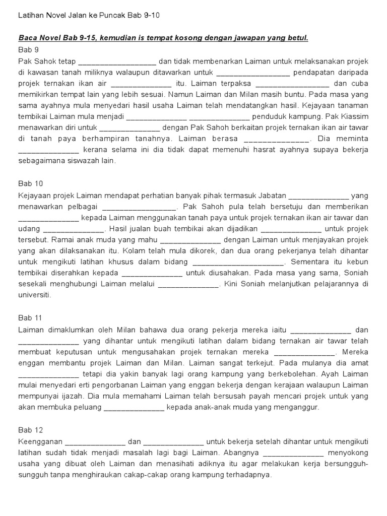 Latihan Novel Jalan ke Puncak Bab 9-10 | PDF