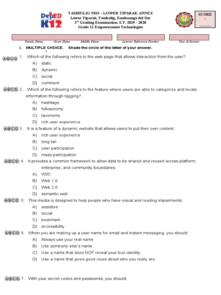 Grade 11 EmTech Exam 3rd FINAL | PDF | Web 2.0 | World Wide Web