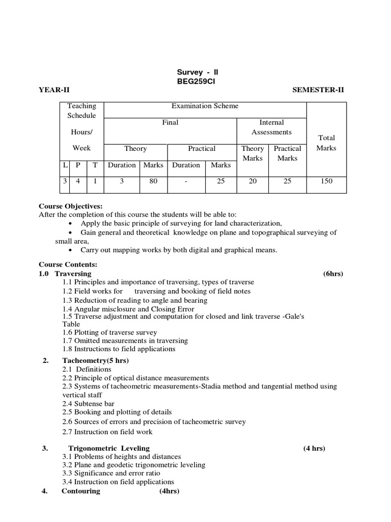 Introduction to Surveying: Course Objectives, Contents, Requirements ...