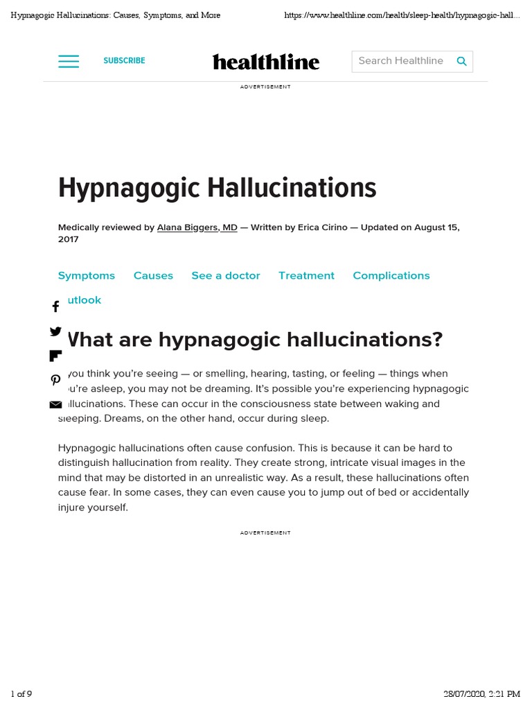 Hypnagogic Hallucinations: Causes, Symptoms, and More | PDF | Hallucination | Sleep Disorder