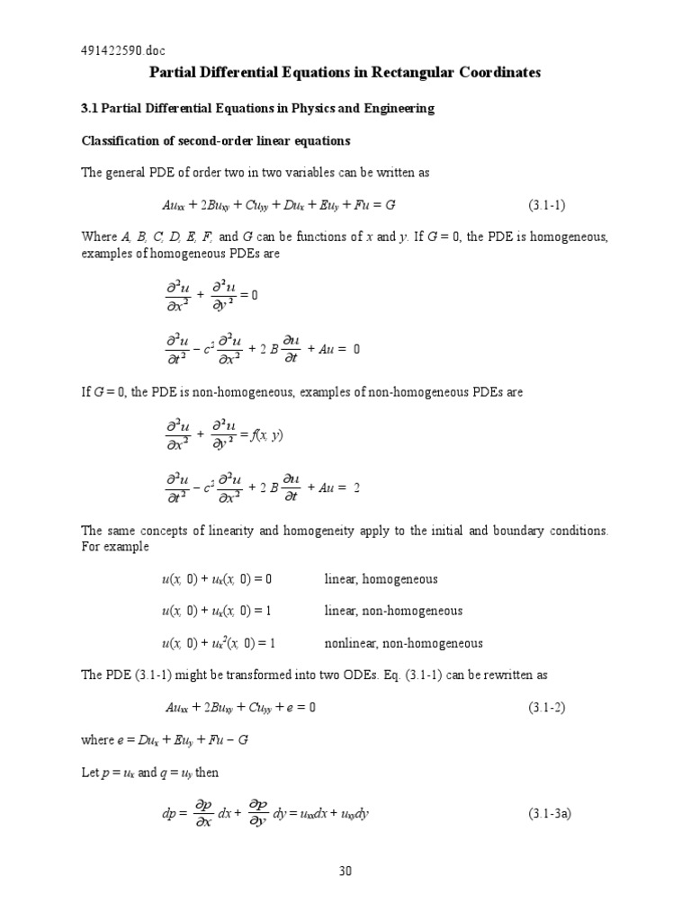 Partial Differential Equations in Rectangular Coordinates | PDF ...