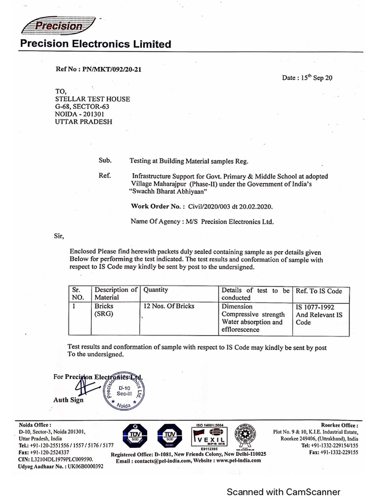 Test Certificate Letter | PDF