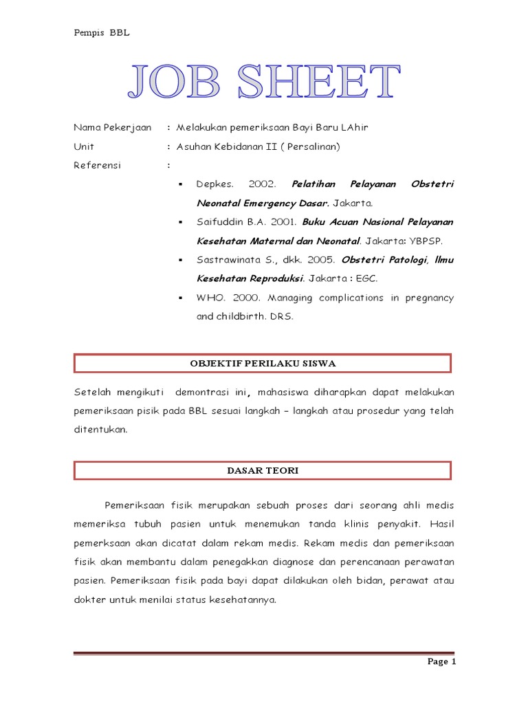 Job Sheet Pempis BBL | PDF