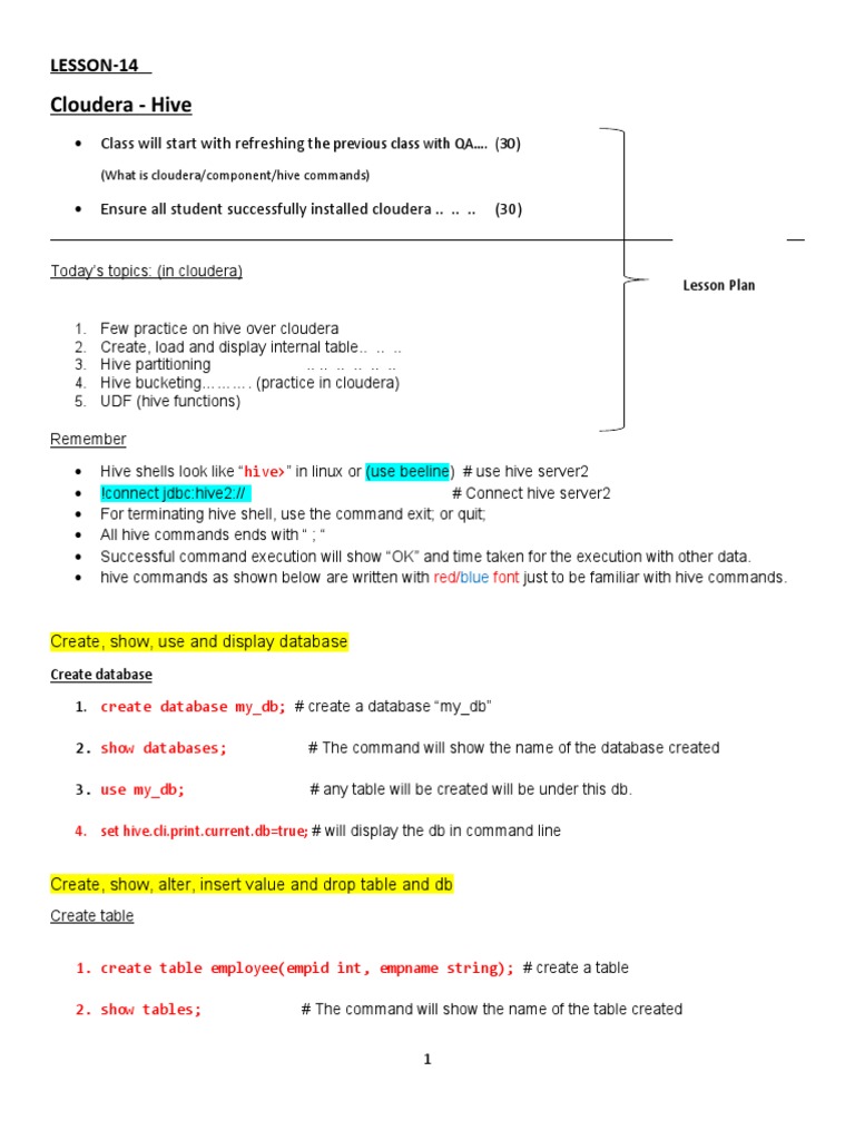 14-Lesson Cloudera Hive | PDF | Table (Database) | Databases