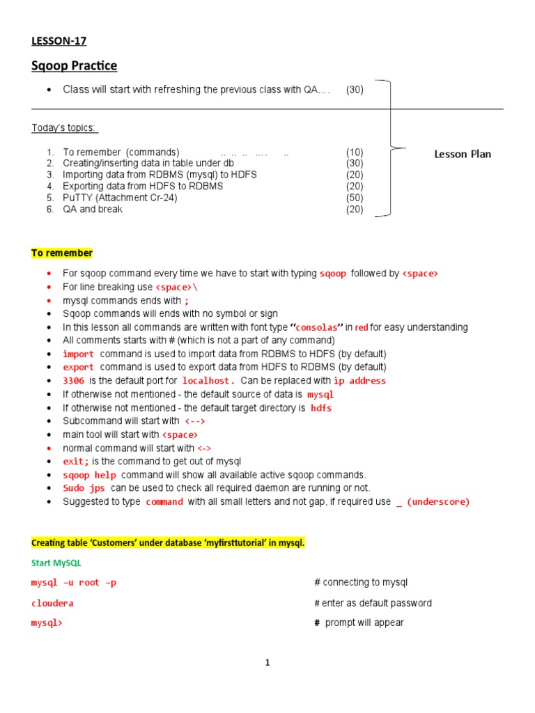 Sqoop Practice Lesson For Importing And Exporting Data Pdf Command