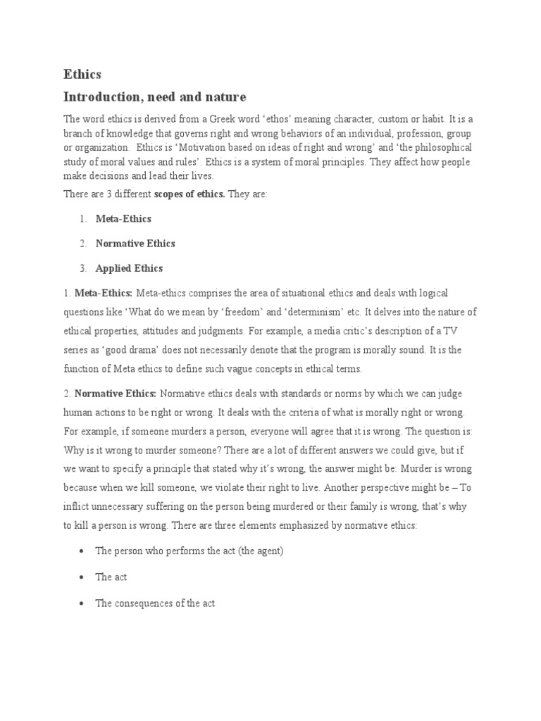 Introduction, Nature and Scope of Ethics | PDF | Morality | Rights