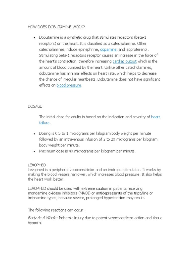 Dopamine Cardiac Output: Levophed | PDF