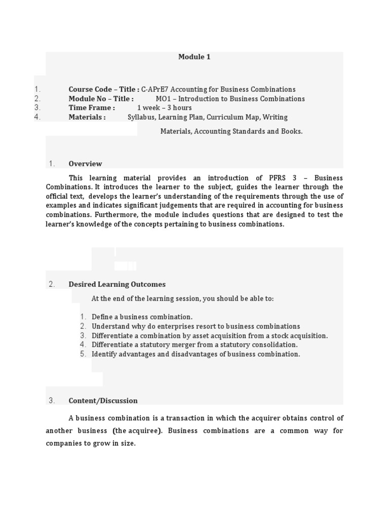 Module 1 4 BUSCOM | PDF | Mergers And Acquisitions | Goodwill (Accounting)