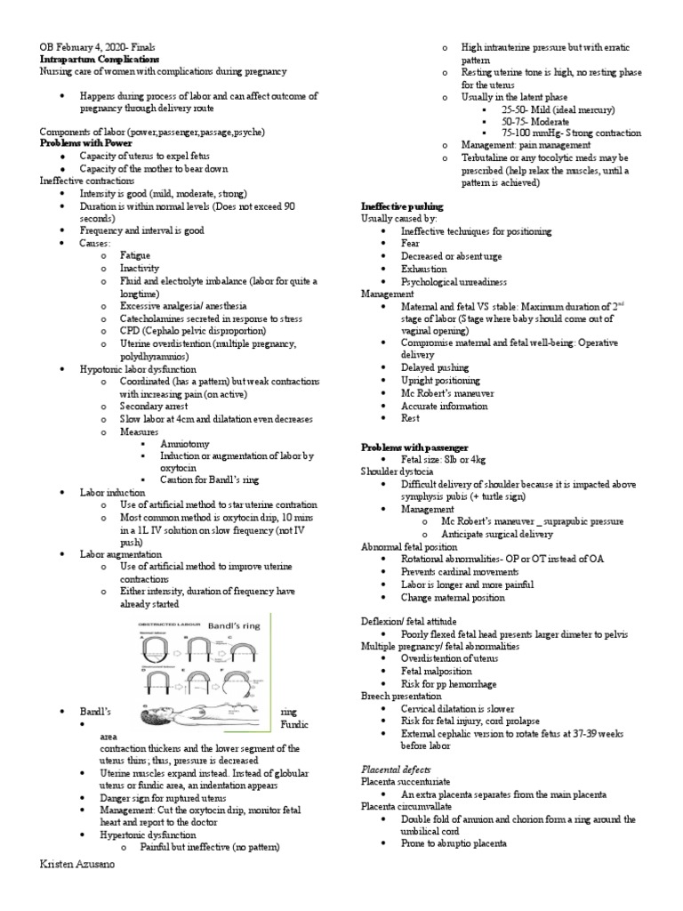 Intrapartum Complications: Kristen Azusano | PDF | Fetus | Childbirth