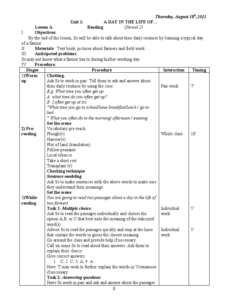 Unit 1 A Day in The Life of | PDF | Verb | Adverb