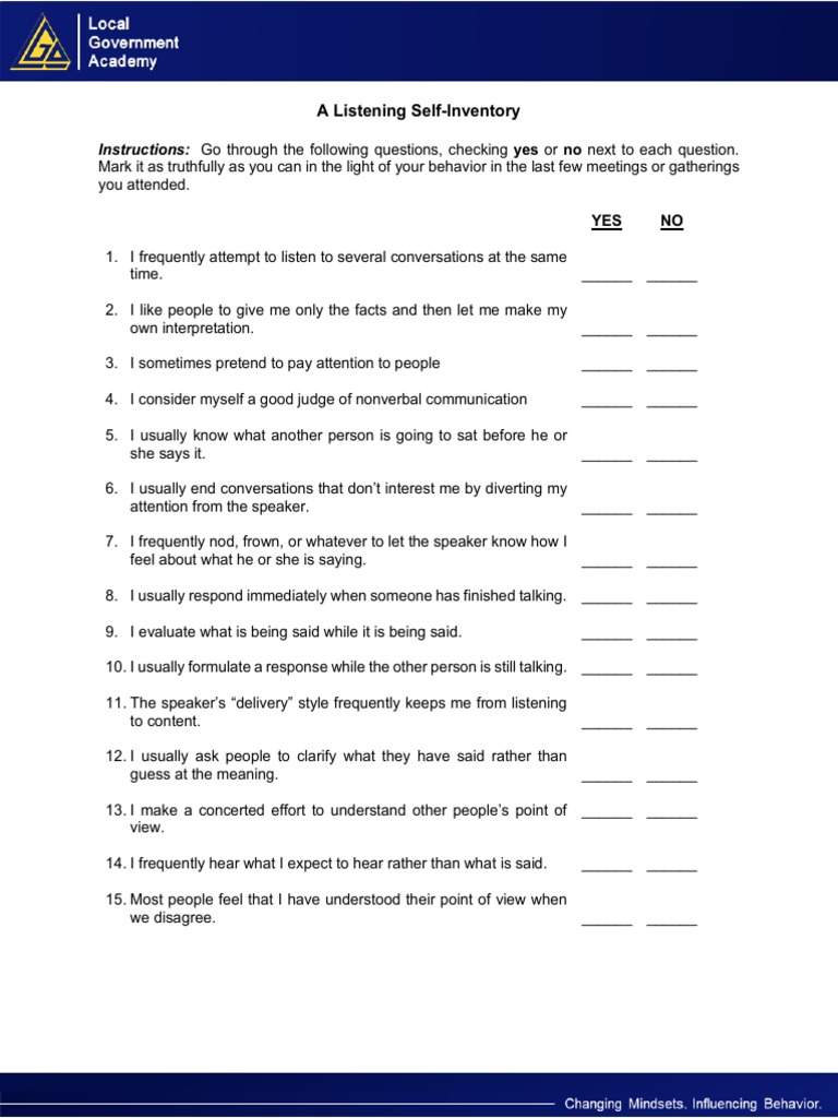 Listening Skills Self-Assessment Guide | PDF | Communication | Human ...