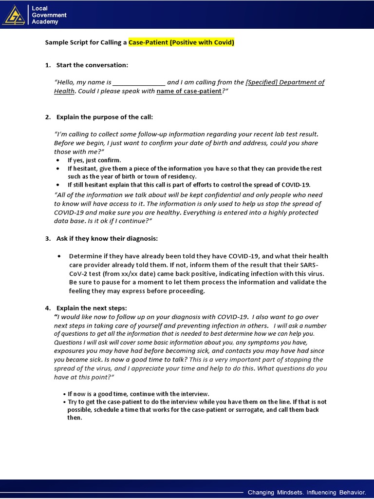 COVID-19 Case-Patient Call Script | PDF | Medicine | Health Sciences