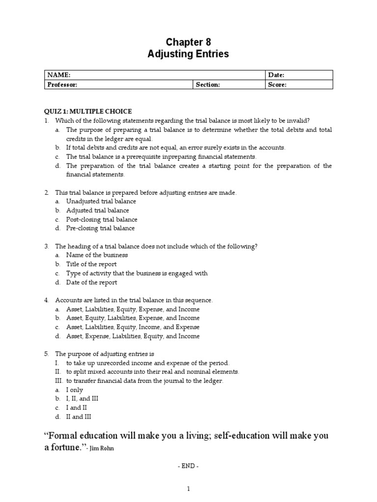 Quiz 8 Adjusting Entries | PDF | Debits And Credits | Expense Quiz 8 Adjusting Entries | PDF | Debits And Credits | Expense