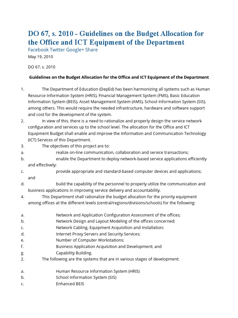 DO 67, S. 2010 - Guidelines On The Budget Allocation For The Office and ...
