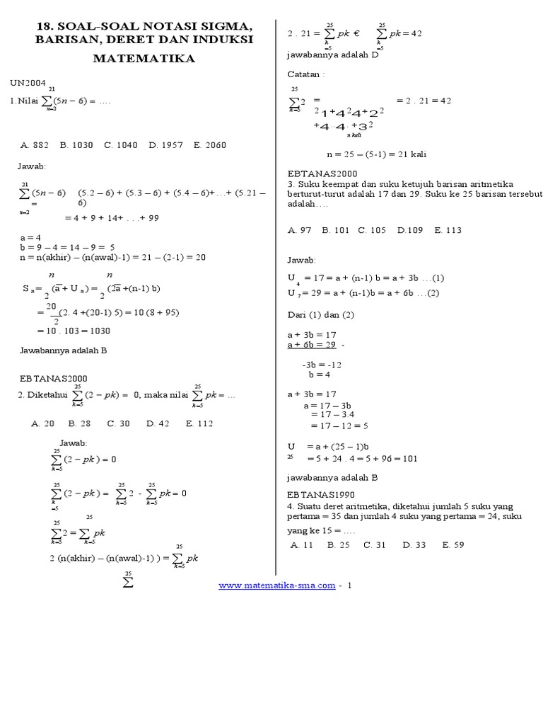 Contoh Soal Notasi Sigma Matematika | PDF