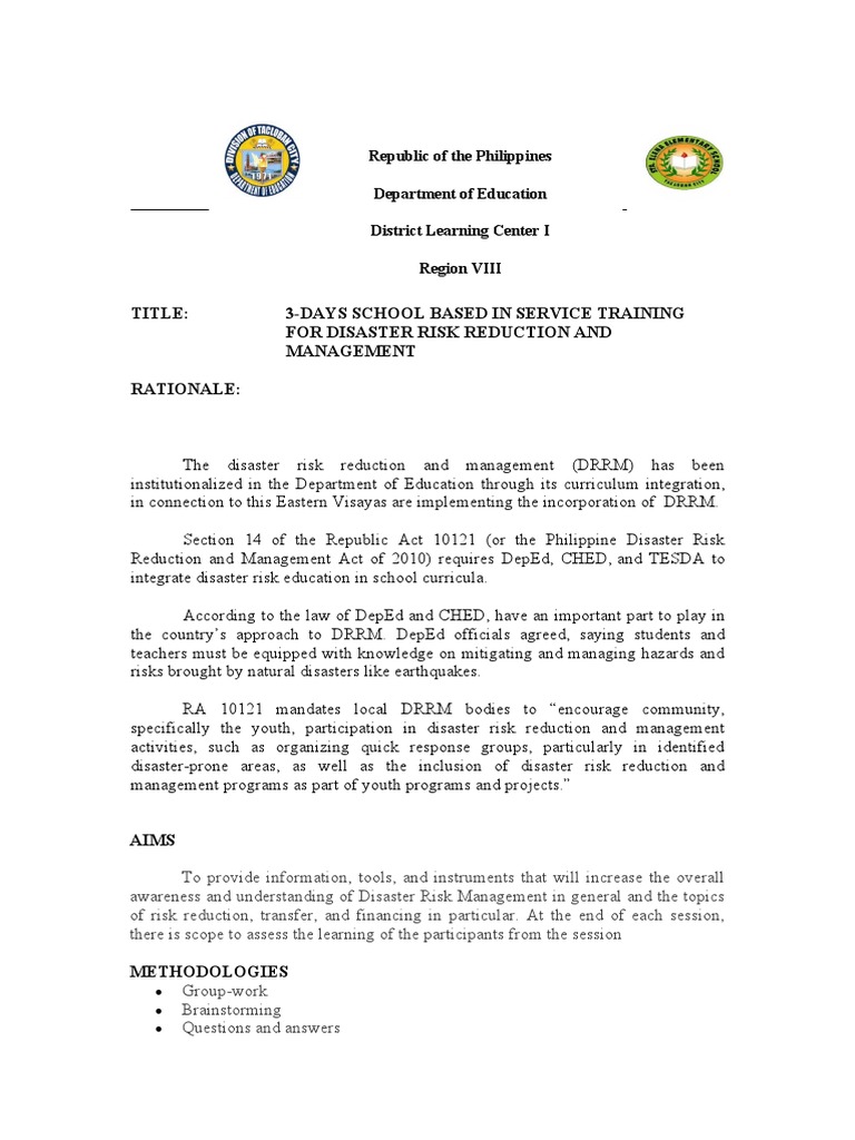 TRAINING DESIGN For DRRM 101 | Download Free PDF | Disaster Risk ...