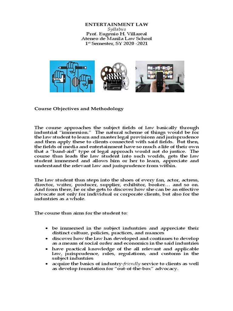 Entertainment Law Syllabus Overview | PDF | Cable Television | Television