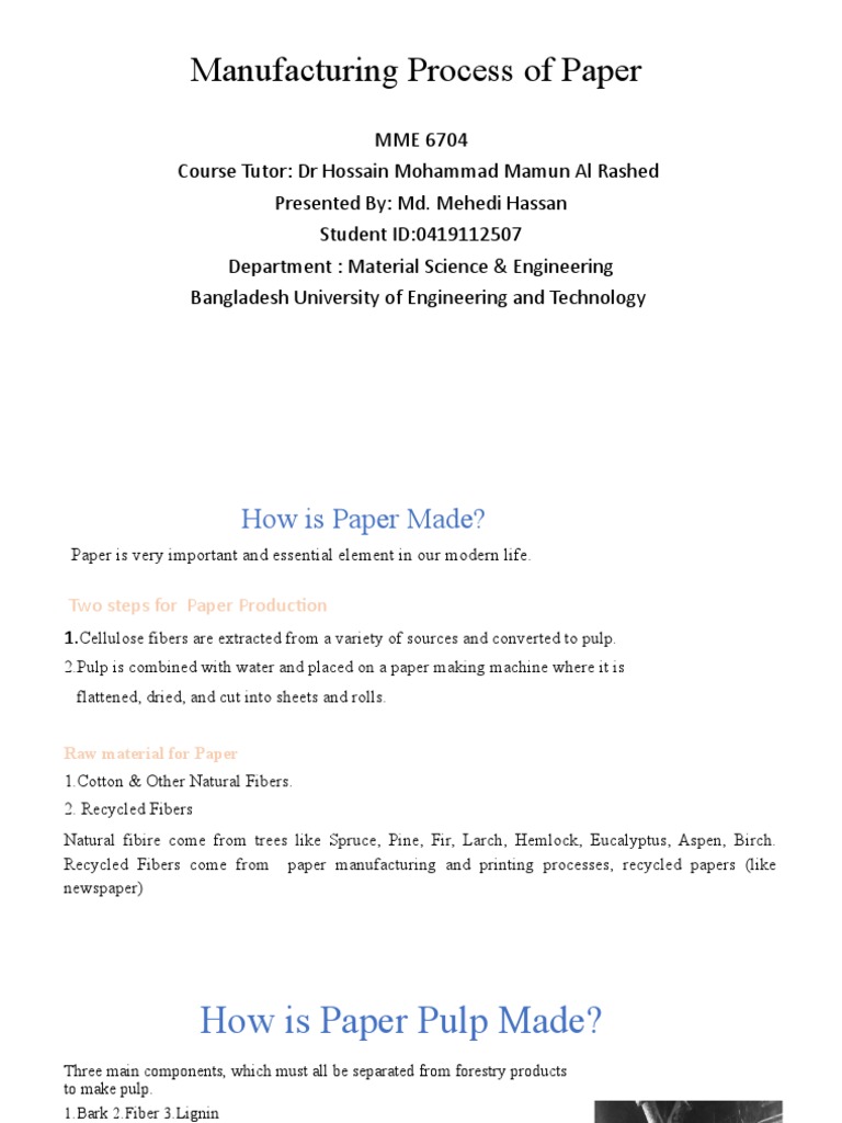 Assignment 1 of Manufacturing Process | PDF | Pulp (Paper) | Paper