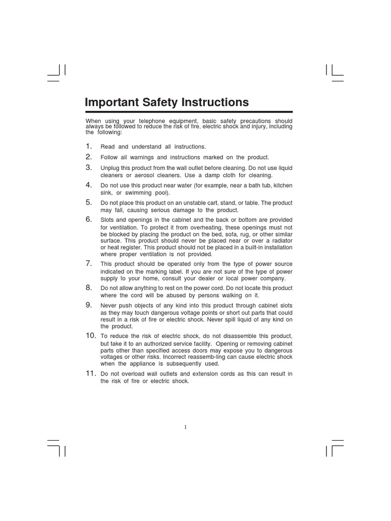 Important safety phone instructions | PDF | Telephone | Ac Power Plugs ...