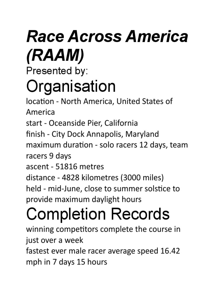 Race Across America (RAAM) : Organisation | PDF | Business