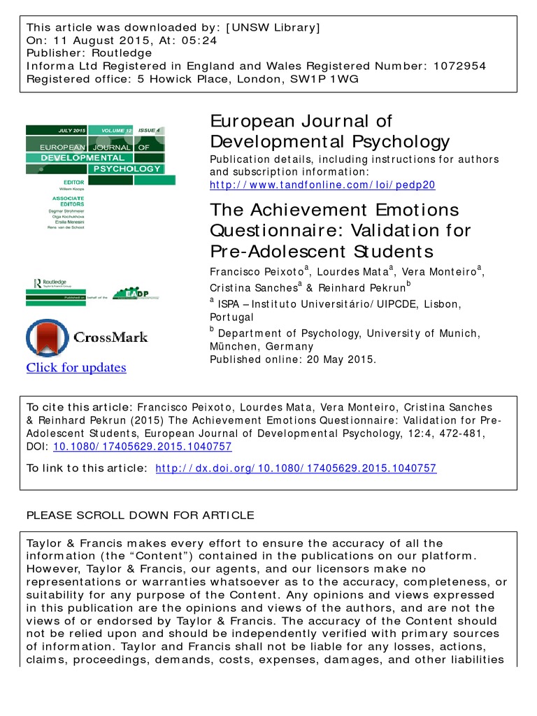 The Achievement Emotions Questionnaire - Validation For Pre-Adolescent ...
