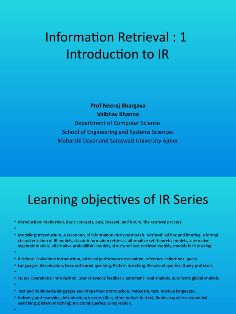 Information Retrieval 1 Introduction To IR | PDF | Search Engine ...
