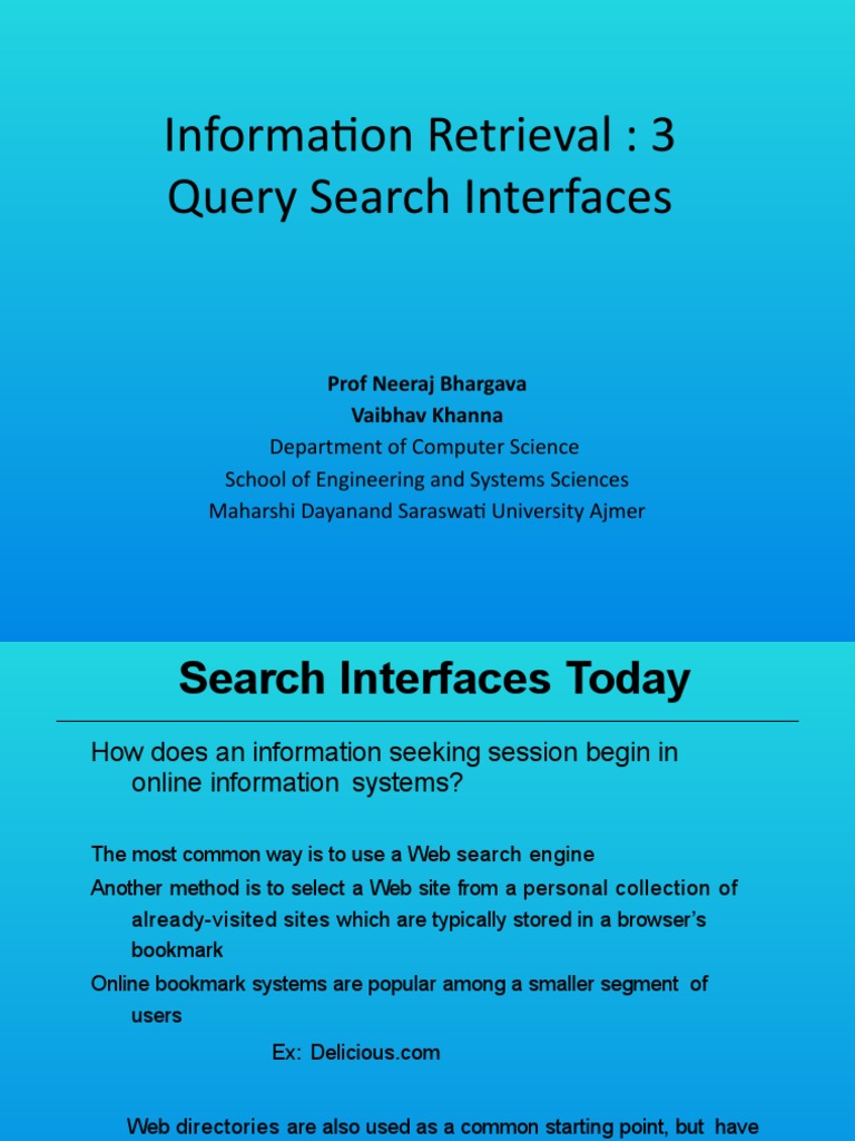 Information Retrieval 3 Query Search Interfaces | PDF | Information ...