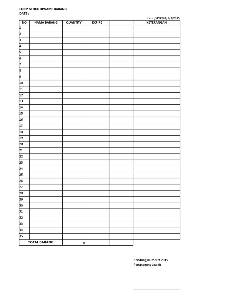 Formulir Stock Opname Barang | PDF