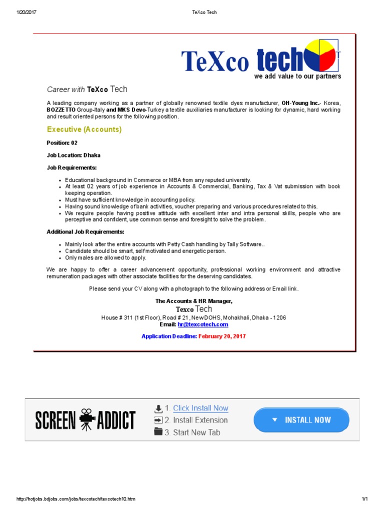 Career With Texco: Executive (Accounts) | Download Free PDF | Economies