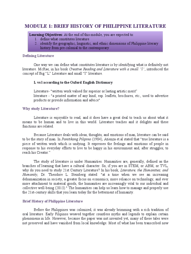 Module 1: Brief History of Philippine Literature | PDF | Riddle ...
