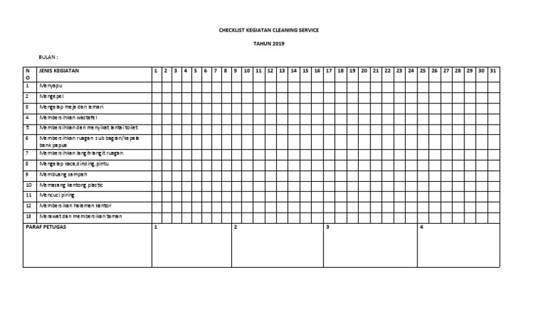 Checklist Kegiatan Cleaning Servise | PDF