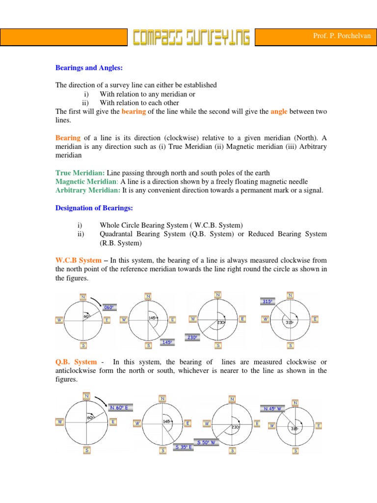Bearings and Angles in Surveying | PDF | Compass | Surveying