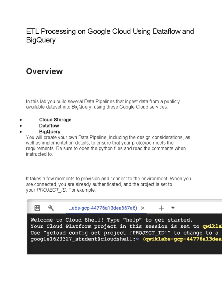 3 - ETL Processing On Google Cloud Using Dataflow and BigQuery | PDF | I Cloud | Digital Technology