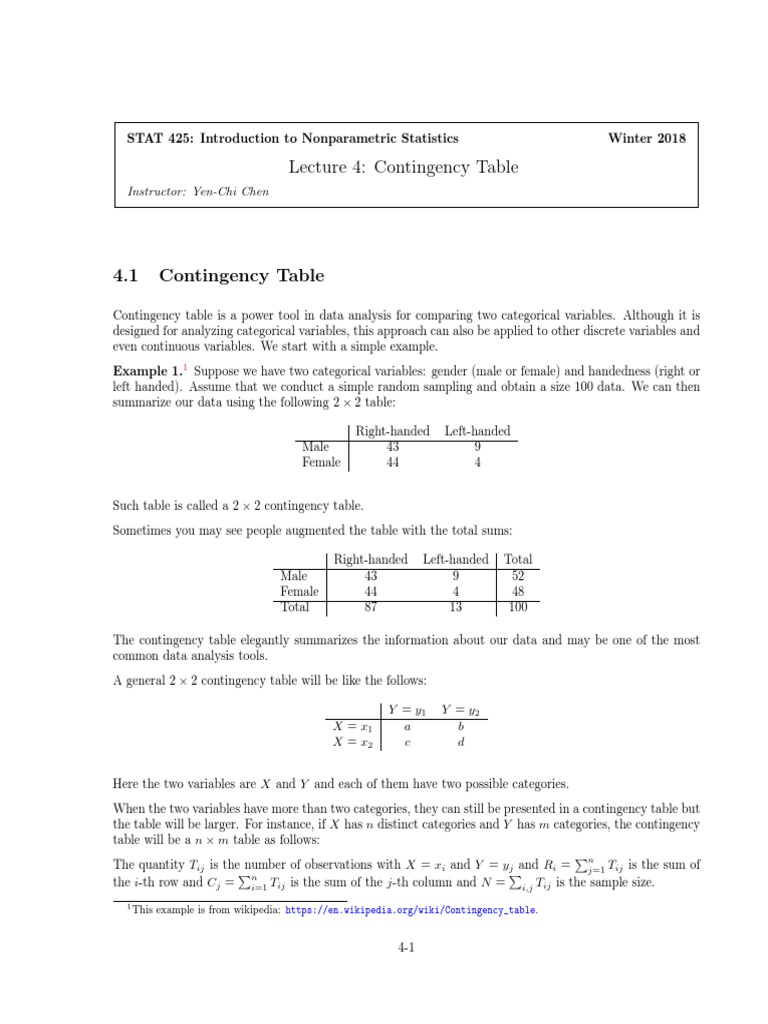 Lecture 4: Contingency Table: This Example Is From Wikipedia | PDF ...