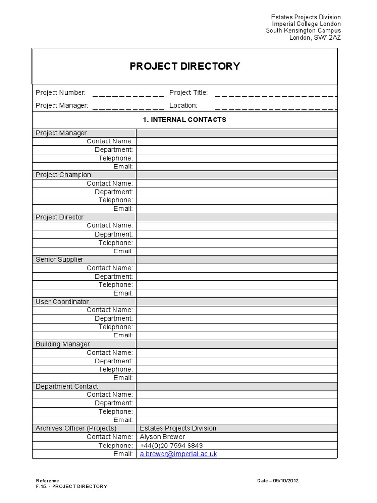 Project Directory: 1. Internal Contacts | PDF | Information And ...