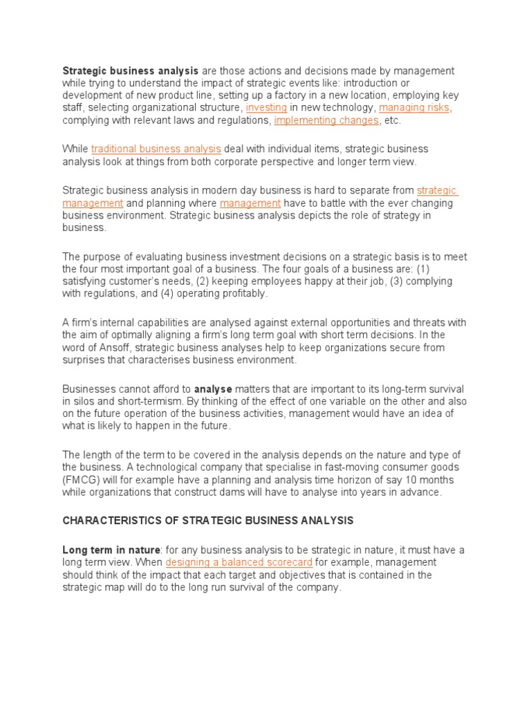 Strategic Business Analysis | PDF | Business Analysis | Goal