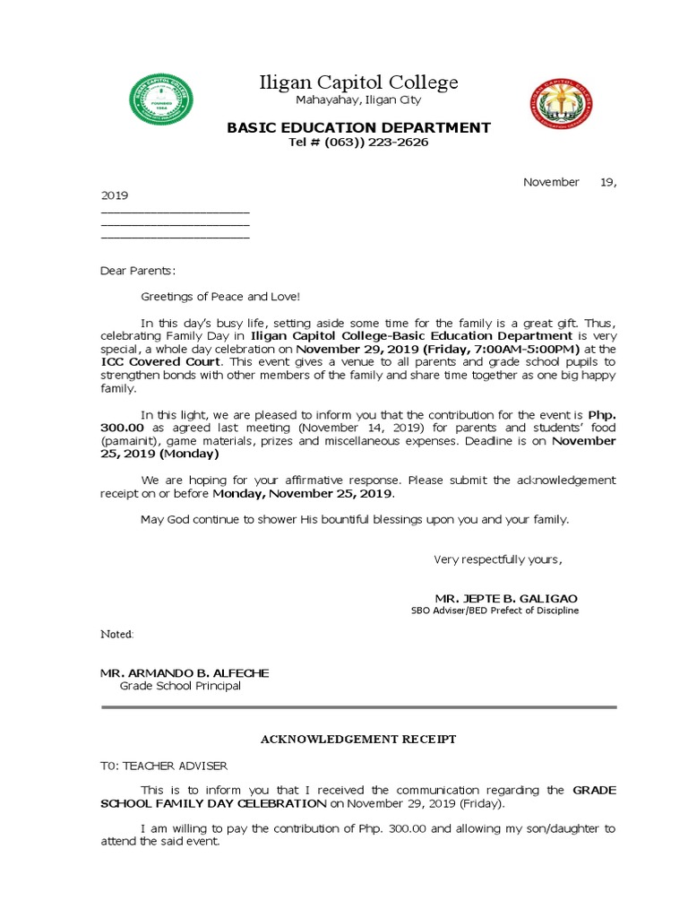 Letter To Parents | PDF