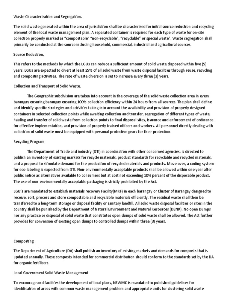 Waste Characterization and Segregation | PDF | Waste Management ...