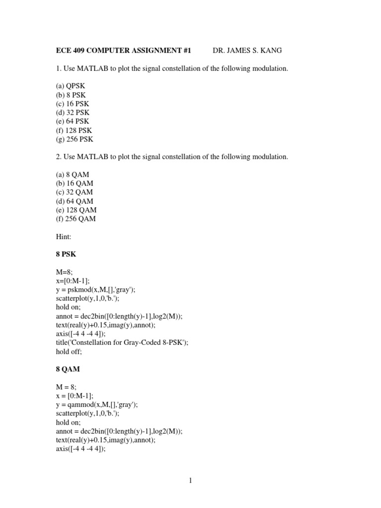 Ece 409 Computer Assignment #1 | PDF | Scatter Plot | Modulation